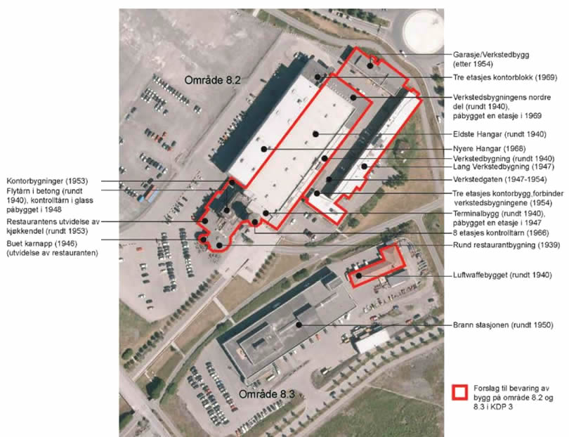 De første bygningene ved flyplassen. Gamle Fornebu
