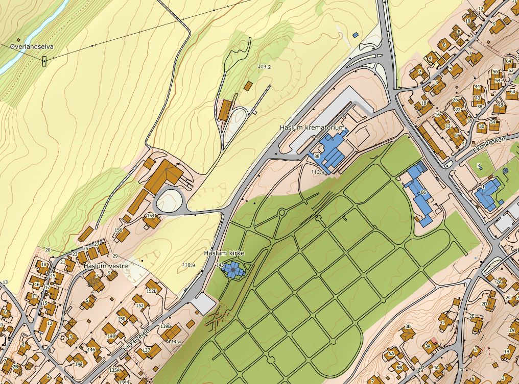 Detaljkart for Haslum kirke og Haslumgårdene